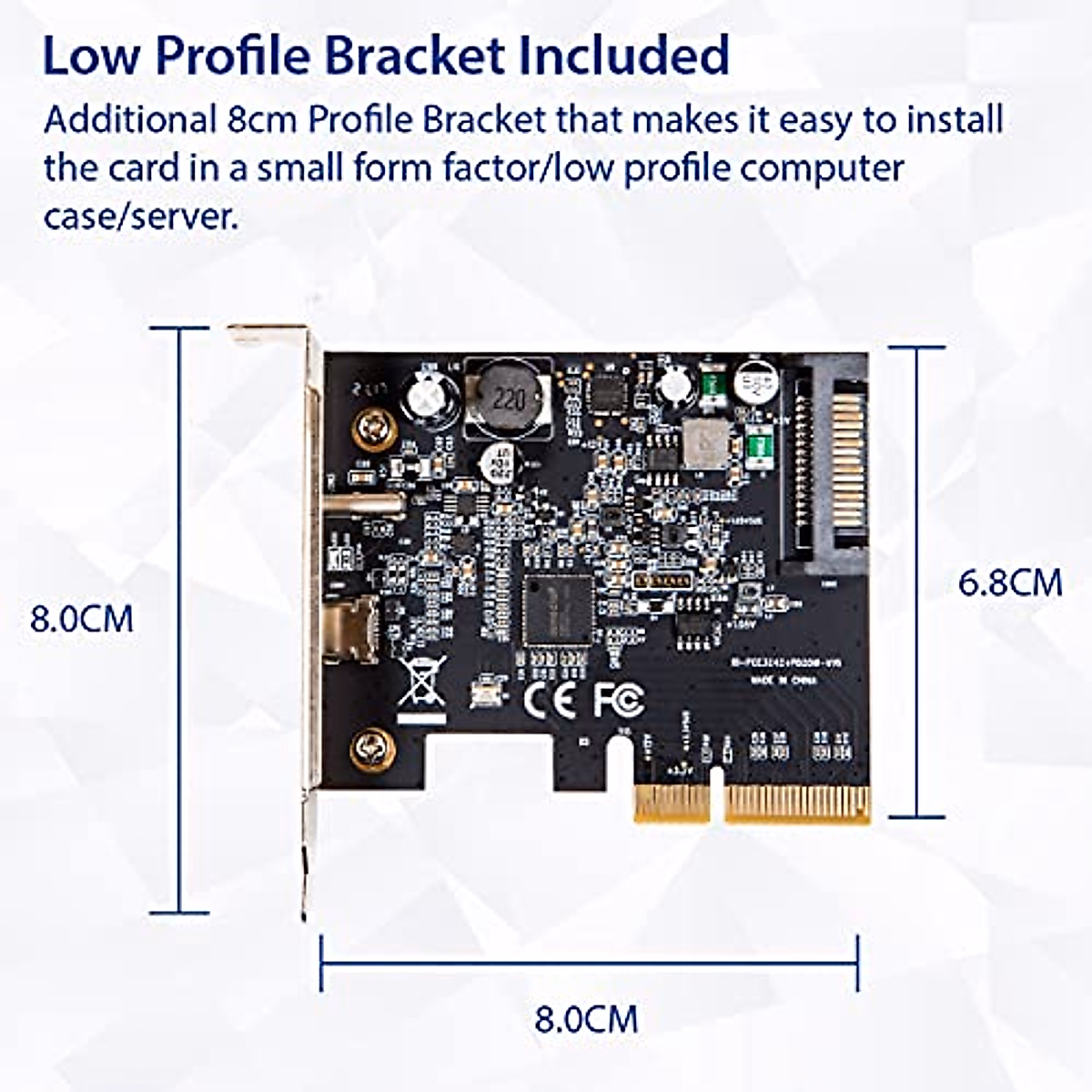 I/O CREST USB-C 3.2 Gen 2x2 + 20W QC Power Delivery PCI-e Gen 3 x4 Expansion Card SATA Powered ASMedia ASM3242