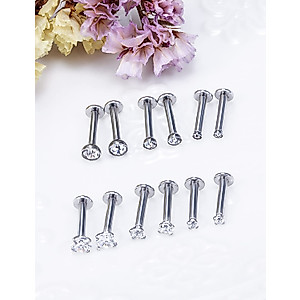Vsnnsns 14G Lip Rings Stainless Steel Labret Jewelry Monroe Lip Rings Nail Cartilage Tragus Helix Earrings Studs Piercing Jewelry Medusa Piercing Jewelry for Women Men 14 Gauge Earrings 8mm Silver