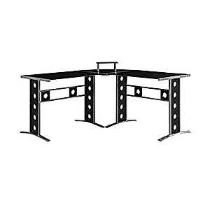 Coaster Keizer 3-piece L-shape Office Desk Set Black and Silver 800228