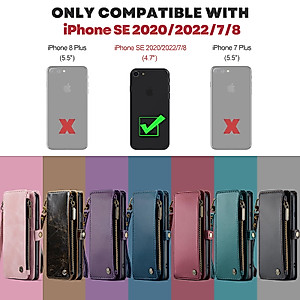 Defencase for iPhone 8/7/SE 2020/SE 2022 Wallet Case, for iPhone SE 2022 Case Wallet for Women Men, PU Leather Flip Strap Zipper Card Holder Phone Case for iPhone SE 3rd Generation 2022, Black