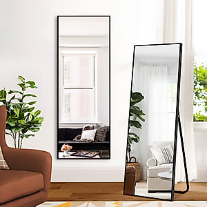 PexFix Full Body Mirror Full Length Mirror with Black Aluminum Alloy Frame Mirror Full Length with Stand Wall Mounted Mirror Hanging Mirror for Wall Bedroom Bathroom Living Room Decor,43''×16''