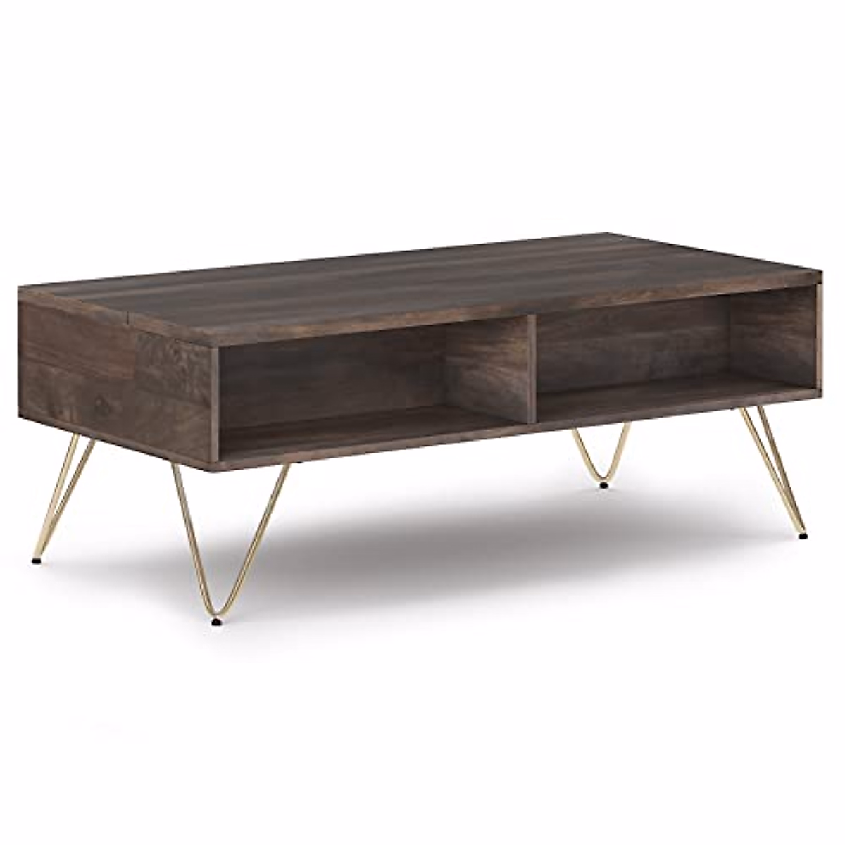 SIMPLIHOME Hunter SOLID MANGO WOOD and Metal 48 Inch Wide Rectangle Industrial Lift Top Coffee Table in Ebony, For the Living Room and Family Room