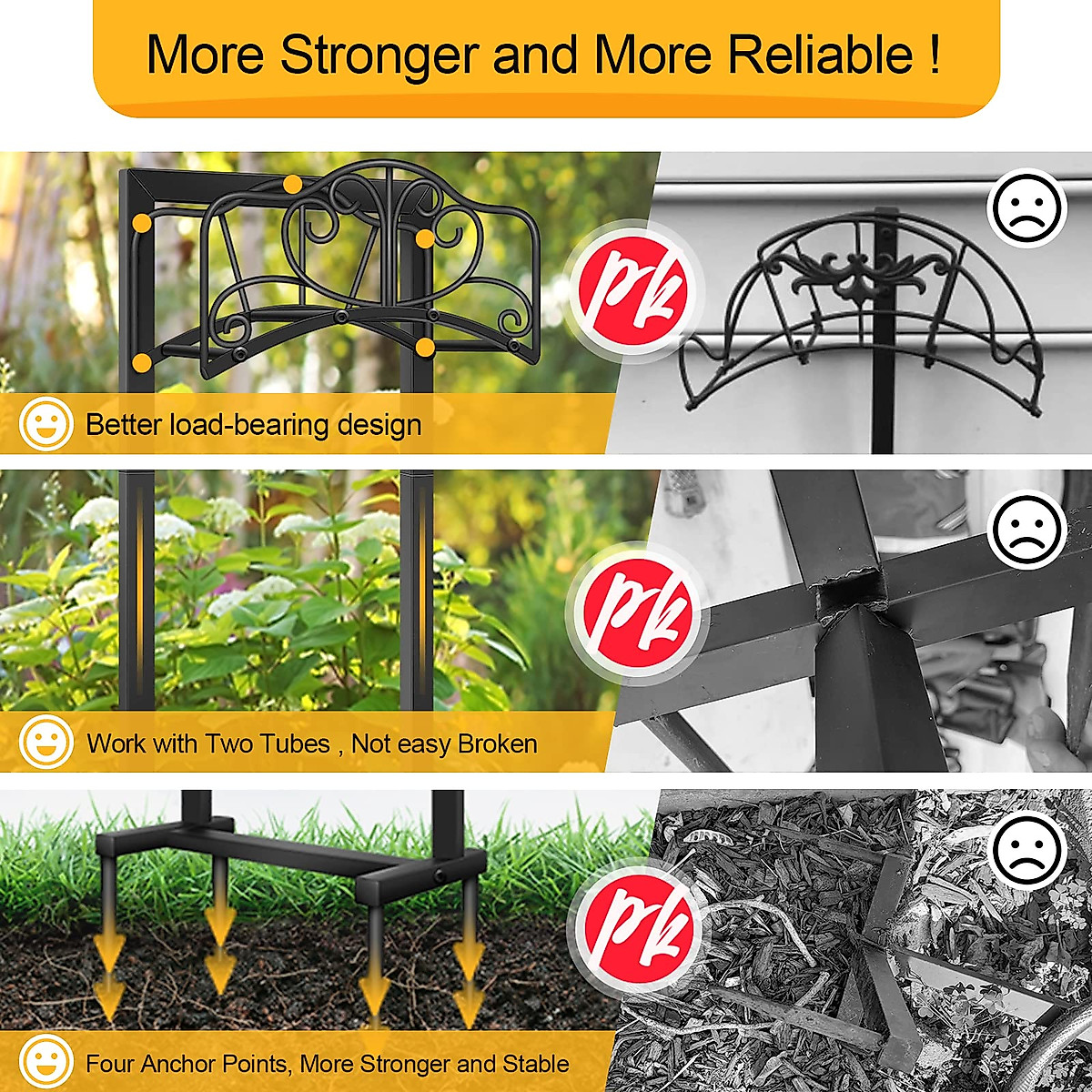 SHOMEXTOL Garden Hose Holder -Freestanding Heavy Duty Hose Hanger,Upgraded Water Hose Holder Holds 100-feet Hose,Sturdy Hose Stand and Hose Storage Rack for Lawn & Yard,Black