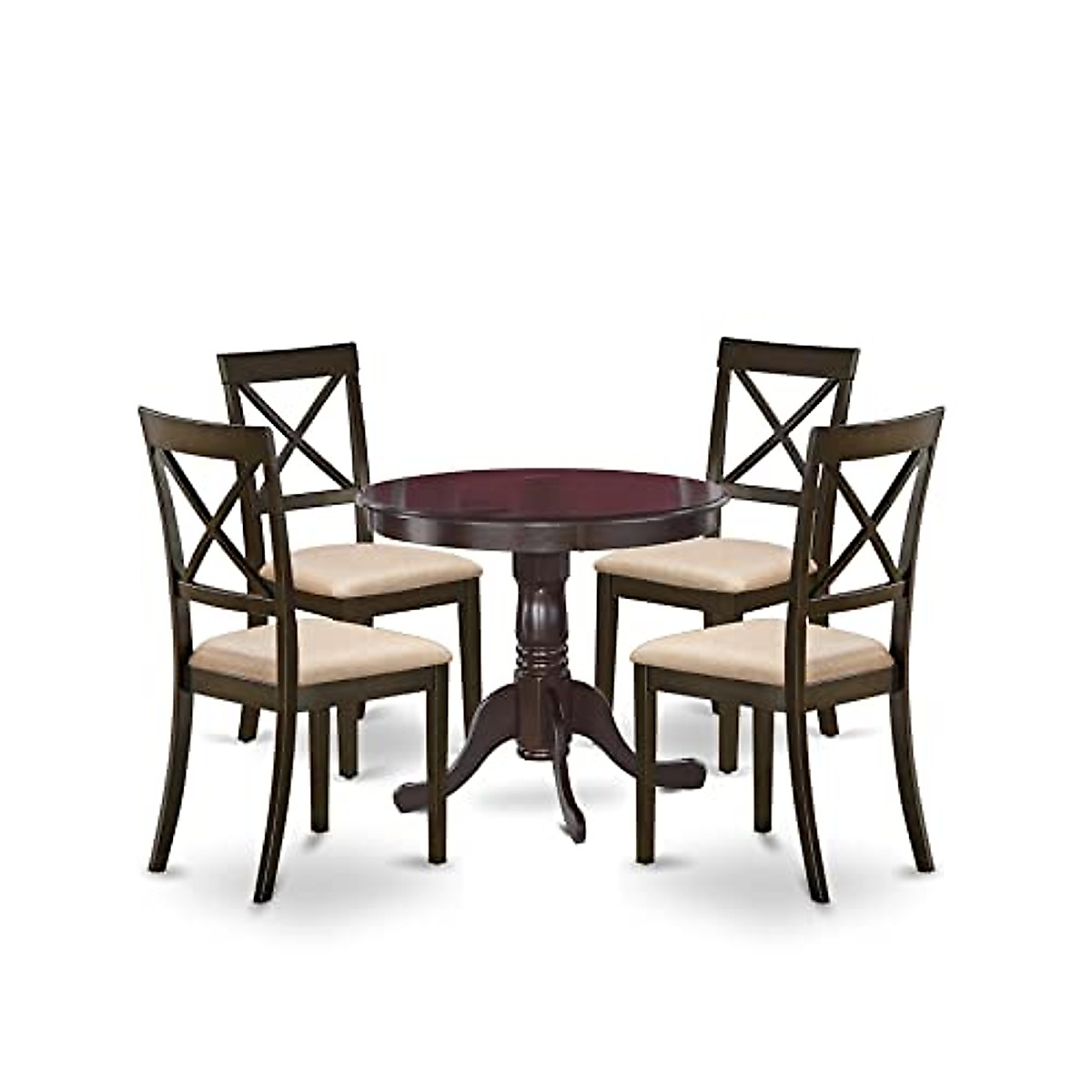 East-West Furniture ANBO5-CAP-C Wooden Dining Table Set- 4 Amazing Dining Room Chairs with Linen Fabric seat and A Mid Century Dining Table (Cappuccino Finish)