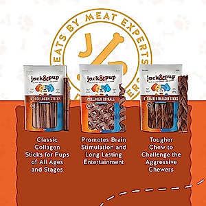 Jack&Pup 6" Beef Collagen Sticks for Dogs, Rawhide Free Dog Chews Long Lasting Collagen Chews for Dogs Healthy Dog Treats for Medium Dogs Joint Support for Dogs | Bully Stick Alternative (10 Pack)