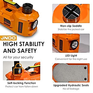 JNDO Electric Car Jack Kit 5 Ton Lifting Range 6.1 to 17.7 Inch Car Jack Hydraulic with Electric Wrench Floor Jack Built-in Inflatable Pump and Led Light Red
