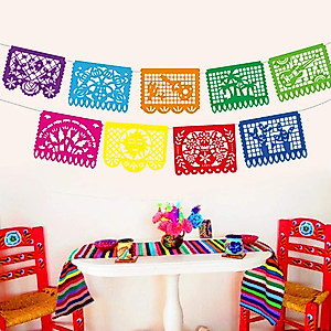 DomeStar Mexican Party Banner, 18 Feet Plastic Fiesta Banner Cinco de Mayo Dia De Los Muertos Decor Day of The Dead Papel Picado Decorations Mexican Fiesta Garland for Mexican Party Supplies