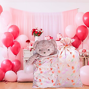 Lager Plastic Gift Bags(36x56inch),2 Pieces Jumbo Present Bags with Patterns of Spotted Balloons and Letters,Reusable Giant Wrap Bags for Baby Shower, Birthday, Party, Wedding, Christmas