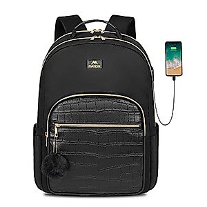 17 Inch Laptop Backpack Women, TSA Large Travel Computer Bag with USB Charging Port, Water Resisatnt Anti-Theft Work Business College School Bookbag, Fashion Crocodile Tote Purse for Girls, Nurse