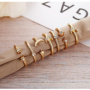 YYDSVOVO 9/15/22PCS Knuckle Stacking Rings Set for Women Vintage Rhinestone Finger Statement Ring Sets Simple Carved Stackable Ring (gold 1)