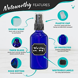 Nevlers 24PK Blue Glass Spray Bottles 2 Oz Set | Glass Spray Bottles w/Shrink Wrap, Labels & More | Small Spray Bottle For Use as Perfume Spray Bottle, Spray Bottle for Oil & Alcohol Spray Bottle