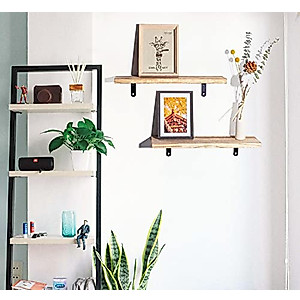 Floating Shelves Set of 2, 17 Inch Rustic Wood Wall Mounted Shelves for Bedroom, Living Room, Bathroom…