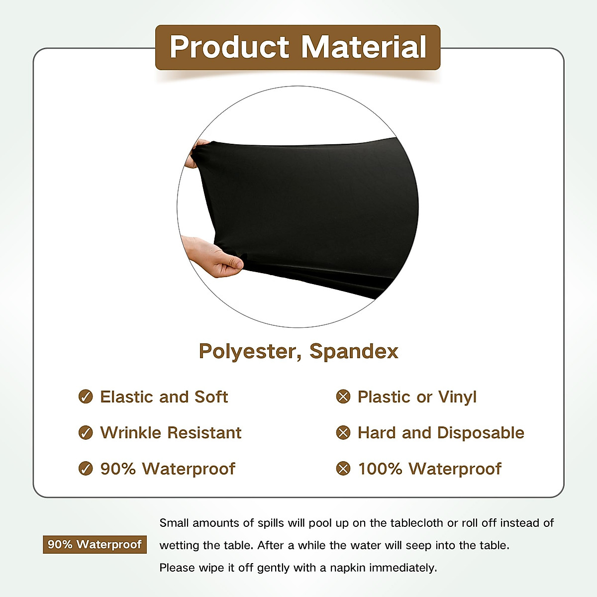 Nacuci Square Fitted Table Cover Elastic Tablecloth Stretch Spandex Table Top Cover Table Topper Cap for Dining Kitchen Home Party Black 34X34 Inch