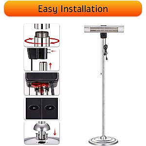 Antarctic Star Infrared Patio Heater, Freestanding Indoor/Outdoor Garden Heater, Adjustable Height & Angle,Remote Control IP65 Rated,Quiet Operation,Energy saving,Quick Heating in 3s, 1500W with ETL