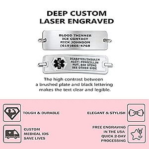 Divoti Custom Engraved Classic Medical Alert ID Bracelets for Women, w/Anchor Chain – Red/8.0"