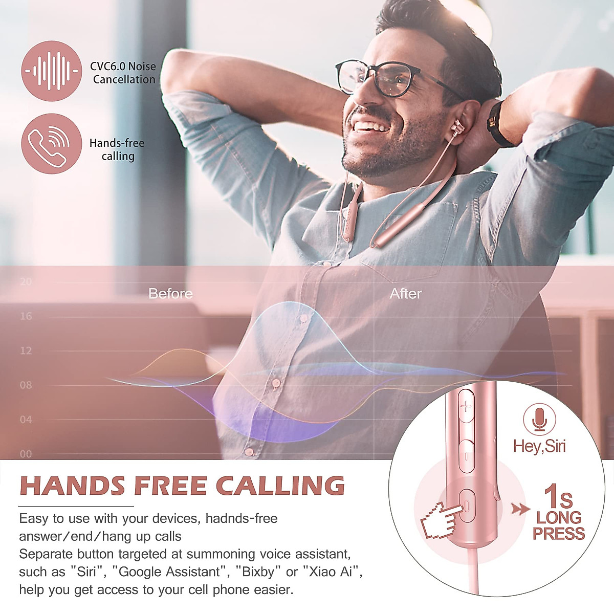 OINMELY Neckband Bluetooth Headphones V5.0 Wireless Headset Sport Earbuds w/Mic 12Hrs Playtime Cordless Noise-Canceling Earphones for Gym Running Compatible with iOS Samsung Android