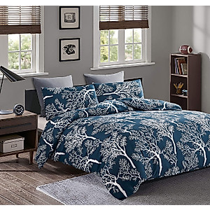 YFISAN Navy Comforter Cover Set Twin Printed Breathable Soft 2 Pieces Bedding Set with Zipper Closure and Corner Ties 68"x90" Durable Duvet Cover Set (Style 2, Twin)