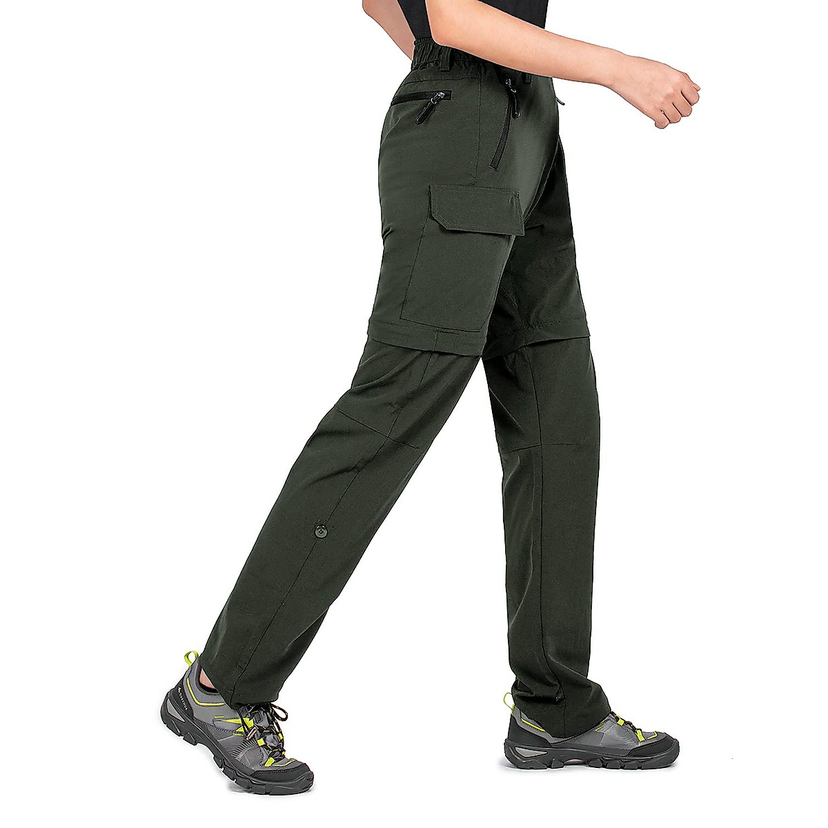 Wespornow Women's-Hiking-Pants Convertible-Zip-Off-Quick-Dry-Pants for Cargo, Camping, Travel, Outdoor, Fishing, Safari (Green, Large)