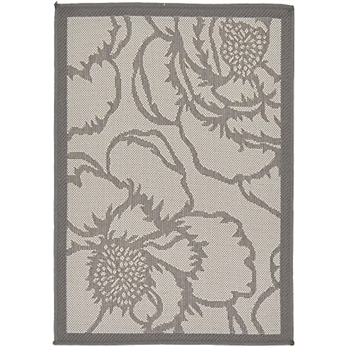 Unique Loom Botanical Collection Floral, Bohemian, Border, Coastal, Indoor and Outdoor Area Rug, 2 ft 2 in x 3 ft, Gray/Light Gray