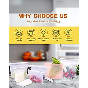 2-Pack Reusable Silicone Storage Bags, BPA FREE Silicone Snack Sandwich Bags Container with Leakproof Lids for Food, Travel, Makeup | Freezer, Oven, Microwave, Dishwasher Safe