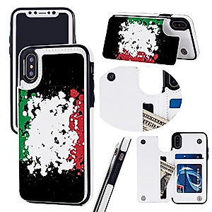 Grunge Blots Italy Flag Wallet Phone Cases Fashion Leather Design Protective Shell Shockproof Cover Compatible with iPhone X/XS