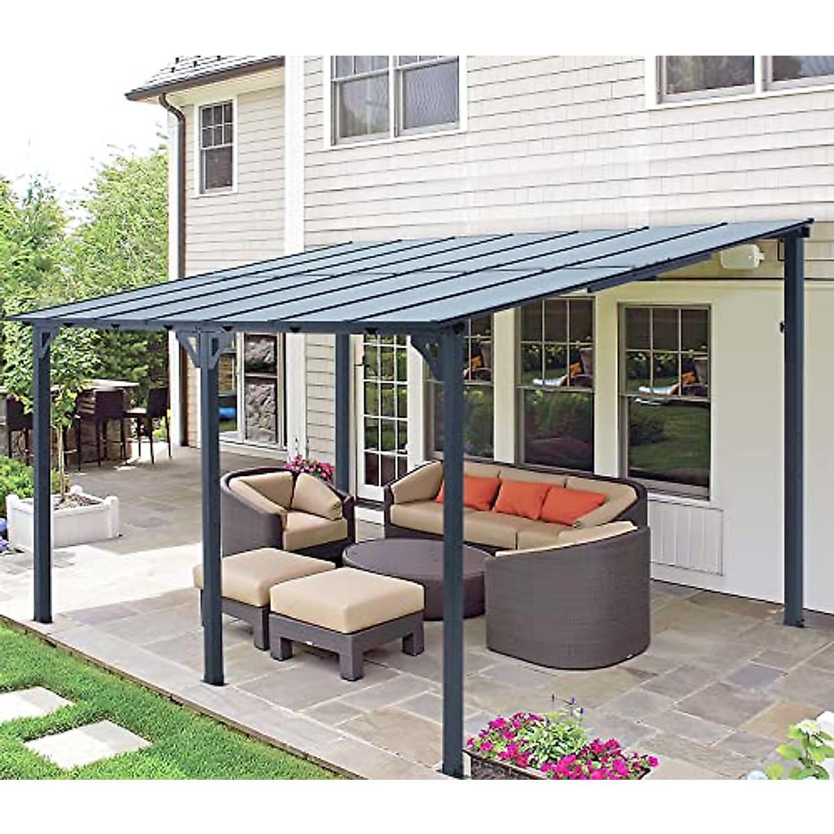 AECOJOY 10' x 14' Gazebo for Patio, Hard Top Lean to Gazebo Pergola with Roof (140 Sq.Ft Shaded), Large Wall-Mounted Heavy Duty Awnings for Patio, Decks, Backyard and More