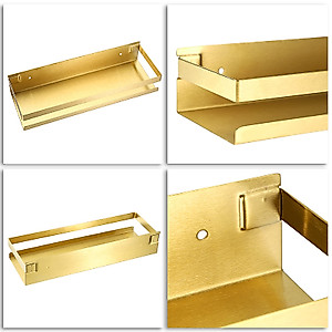 OwnMy 12 Inch Gold Shower Shelf Stainless Steel Shower Caddy Bathroom Shower Rack Shower Baskets, Rust Proof Metal Kitchen Storage Caddy Floating Shelves Wall Mount Rectangular Corner Shower Shelf