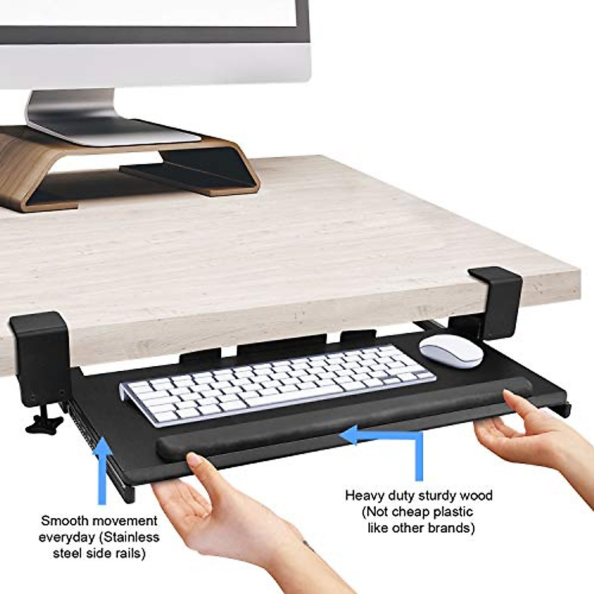 Laboratory 29 Preassembled Keyboard Tray – Adjustable Keyboard Tray Under Desk Slide Out – Easy Clamp-On Installation for Desks 33” or Wider – Wrist Rest Included (Black)
