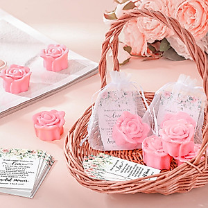 Heigble 30 Sets Bridal Shower Favors for Guests Mini Soap Rose Flower Petals Pink Handmade Floral Scented Bath Soap with Thank You Cards and Organza Bags Wedding Favors for Bridesmaids Guests