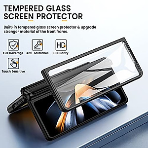 Caka Case Compatible for Z Fold 4 Case, Galaxy Z Fold 4 Case with S Pen Holder Glass Screen Protector Kickstand Magnetic Hinge Protection Phone Case for Samsung Z Fold 4 5G 2022, Carbon Fiber Black