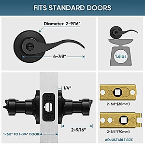 TICONN Black Door Handle, Traditional Wave Style Matte Black Reversible Door Lever for Interior Doors and Closet (Privacy Lock, 1-Pack)