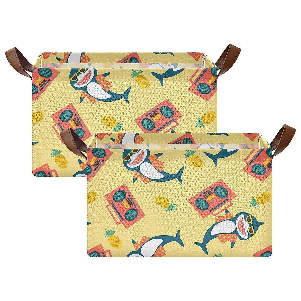 Jinhinox Radio Sharks Yellow Storage Bins Fabric Storage Basket Boxes Folding Large Closet Storage Cubes Bin Shelf Organizer for Organizing Shelves Clothes Home Dorm Office Nursery