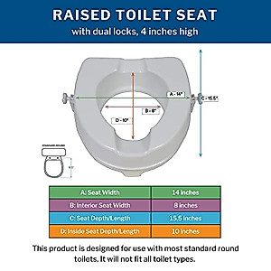 McKesson Raised Toilet Seat with Dual Locks, Fits Most Standard Toilets, 4 in H, 400 lbs Weight Capacity, 1 Count