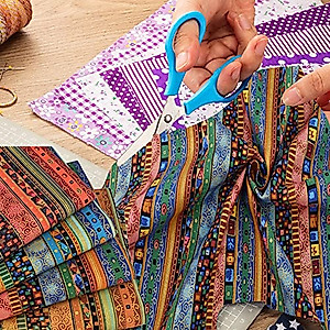 Gigicloud 5 Pcs/Set Fat Quarters Fabric Bundles, Colored Printing Fabrics Ethnic Style Pattern Cotton Fabric Quilting Squares Handmade Patchwork Quarter Sheets Set for Sewing, 10 x 8 inch