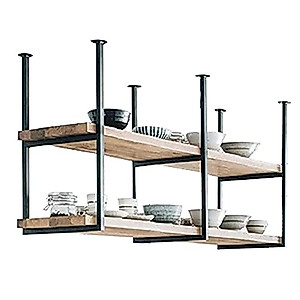 WERTY Retro Industrial LOFT Restaurant Iron Solid Wood Ceiling Shelf, Hanging Floating Shelves, 2 Tier Shelves ShelfBar Hanging Decoration Storage Shelf (Size : 1203060cm), 120*30*60cm