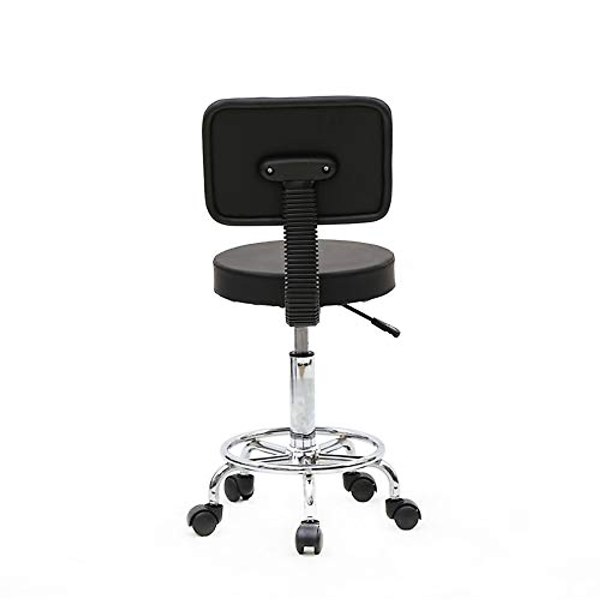 SoSo-BanTian1989 Hydraulic Swivel Salon Stool, Tattoo Massage Facial Spa Chair Footrest Stool with Backrest/Wheels, Height Adjustable, PU Leather Cushion (Black+Silver)