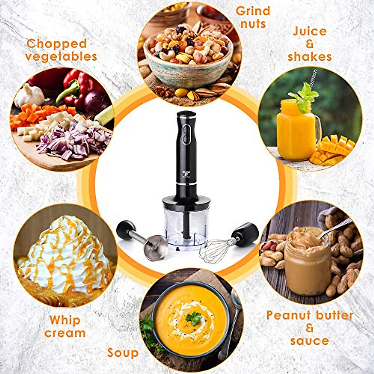 Moss & Stone Hand Blender Electric - With Egg Whisk & Chopper, Powerful 300- Watt - Immersion Hand Blender, Hand Mixer Set Stainless Steel Shaft & Blades, Handheld Blender With Ergonomic Handle (Black)