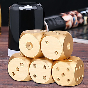 Precision Aluminum Alloy Dice Solid Metal Dice Set Table Game Dice Poker Games Dices Set with Case 5pcs (Gold Square Box) Black and Gold dice