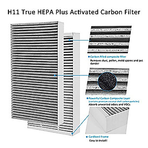 F1 Carbon Allergen Reduction+Odor Defend, HEPA Replacement Filter Compatible with 3M Filtrete C01 T02 Room Air Purifier, 2 Pack