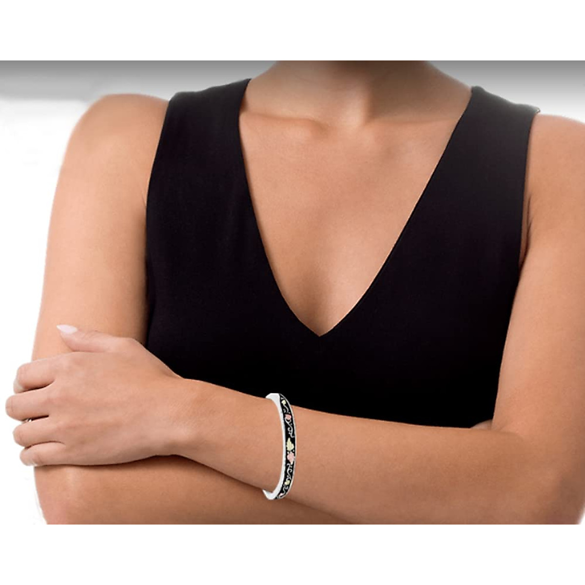 Antiqued Leaf Cuff Bracelet, Sterling Silver, 12k Green and Rose Gold Black Hills Gold