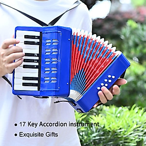 AIMEIS Accordion 17 Piano Keys 8 Bass Button Kids Accordian,Musical Instrument Mini Accordion (Blue)
