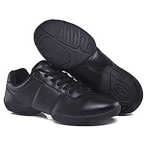 WUIWUIYU Boys Girls Women's Lace Up Aerobics Gymnastics School Cheerleading Dance Sport Shoes Training Sneakers Black Size 13.5