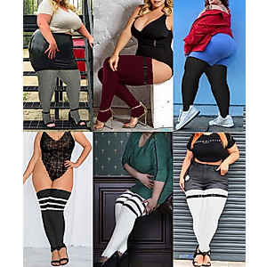 SherryDC Women's Plus Size Leg Warmers Wide Thick Thigh High Footless Socks Over Knee Boot Stockings with Belt
