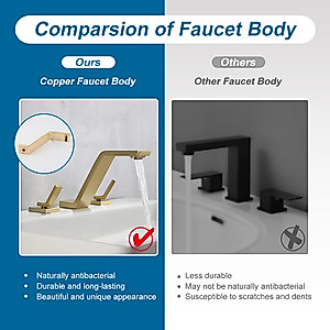 POP SANITARYWARE 2-Handle Widespread Bathroom Sink Faucet for 3 Holes Solid Brass 8 Inches Waterfall Bathroom Vanity Faucets with Pop Up Drain and cUPC Supply Hoses, Brushed Gold