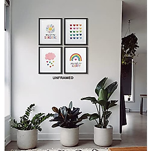 Inspirational Quote You Are My Sunshine Poster Prints for Home Girls Room Kids Room Nursery Classroom Decor,Boho Sun Rainbow Cloud Hearts Pattern Decorations Prints Wall Art Unframed 4pcs 8x10inches