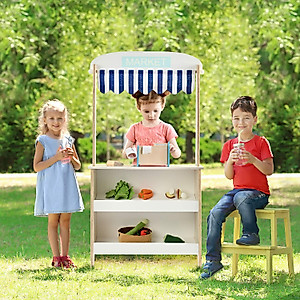 labebe - Wood Puppet Theater, Flannel Curtain Puppet Stage Theater, 2-Sided Tabletop Puppet Stage Chalkboard, 2-in-1 Puppet Theater Reversible Play Store, Multi-Function Theater for Ages 3 and up