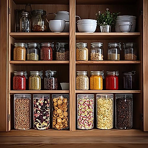 Pumtus 8 Pack Clear Plastic Jars, 46 OZ Empty Candy Storage Jars, Reusable PET Mason Jar with Screw on Lids, Large Round Dry Food Container for Household and Kitchen Organizing, Nuts, Noodles, Spices