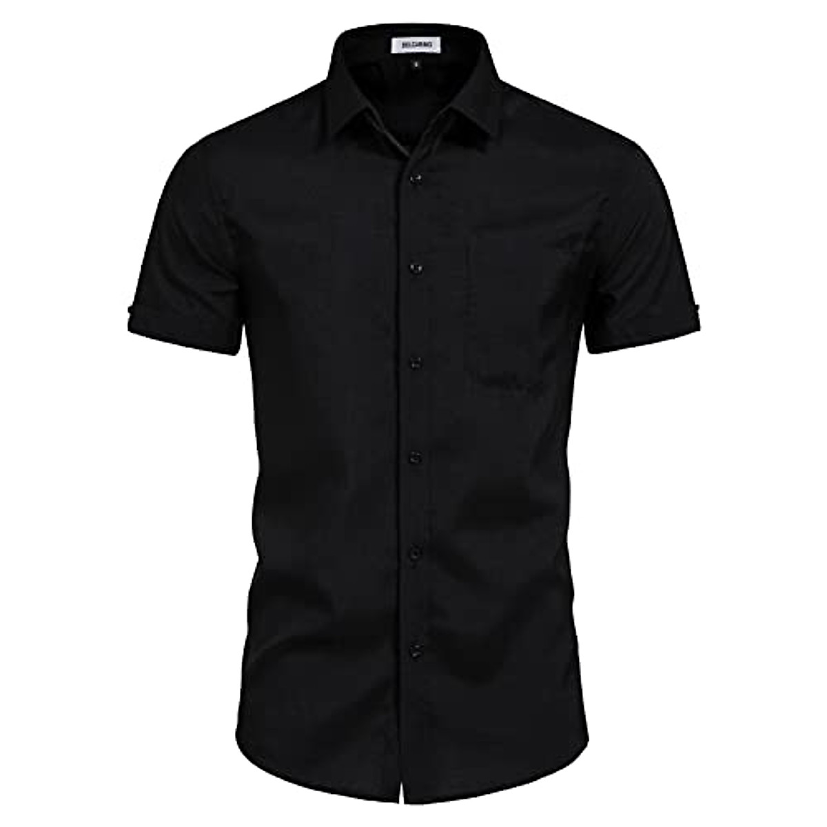 DELCARINO Men's Short Sleeve Button Up Linen Shirts Summer Casual Pocket Beach Shirts Black Small