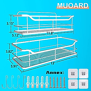 MUOARD 2-Pack Adhesive Shower Caddy Shelf, No Drilling Adhesive Wall Mounted Bathroom Storage Shampoo Holder Organizer, Kitchen Shelf Rack, Stainless Steel SUS304 (Silver)