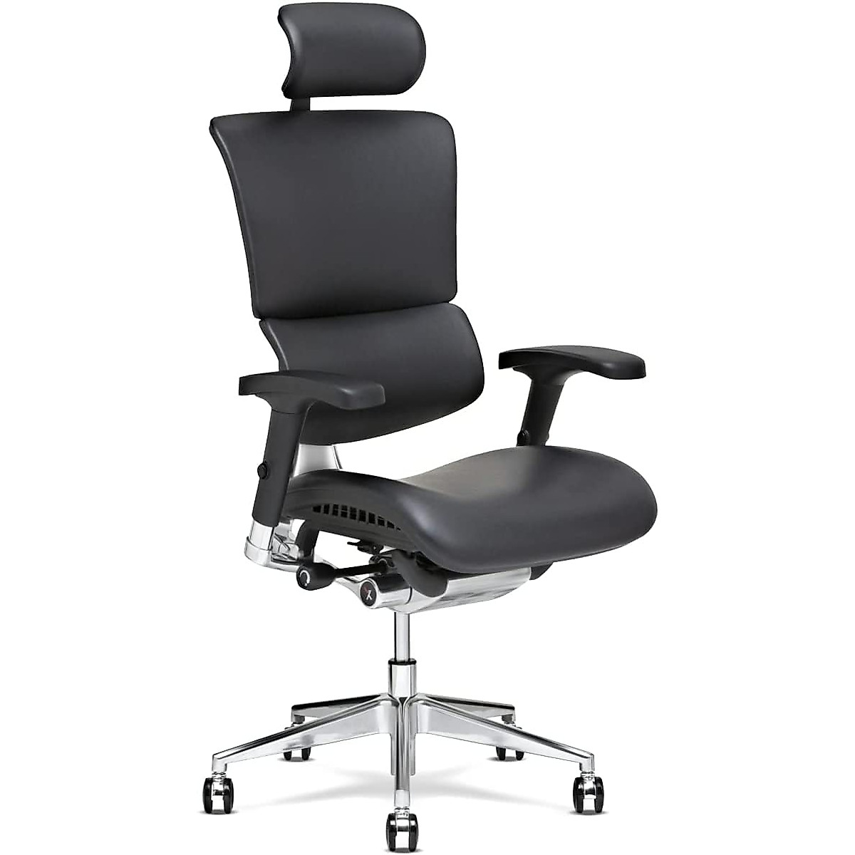 X-Chair X4 High End Executive Chair, Black Leather with Wide Seat & Headrest - Ergonomic Office Seat/Dynamic Variable Lumbar Support/Floating Recline/Stunning Aesthetic/Perfect for Office or Boardroom